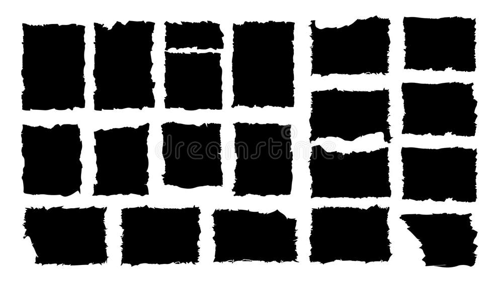 Set of Torn Paper Frames. Vector Collage Shape of Black Ripped Papers ...