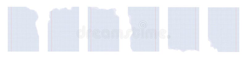 Set of Torn Paper Snippets. Red Margin Line on a Checkered Notebook ...