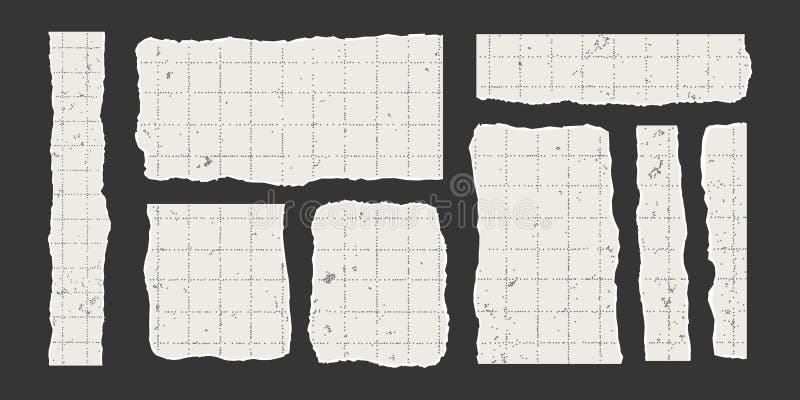 Set of Torn Aged Checkered Paper with Jagged Edges. Ripped Vector ...