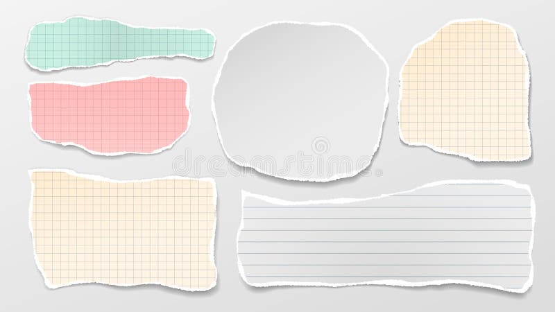 Set of Torn Ripped Colorful and White Note, Notebook Paper Stripes are ...