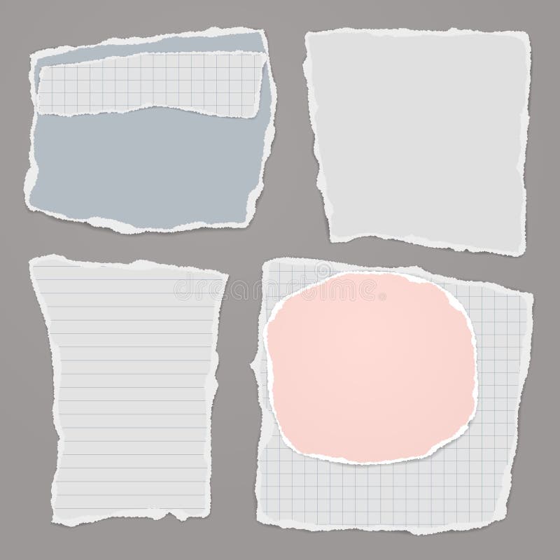 Set of Torn Ripped Colorful and White Note, Notebook Paper Stripes are ...