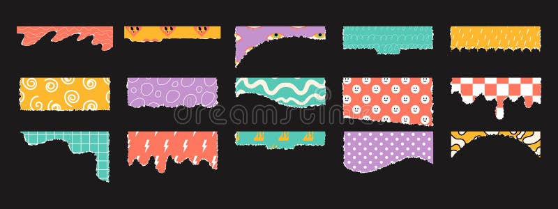 Set of Torn or Ripped Paper Sheet with Funny Pattern. Design Elements ...