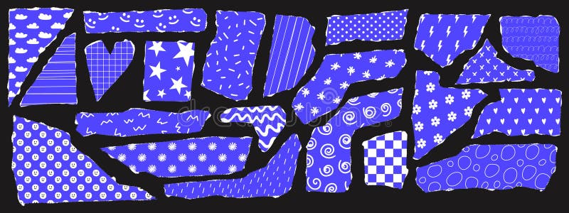 Set of Torn or Ripped Paper Sheet with Funny Pattern. Trendy Elements ...