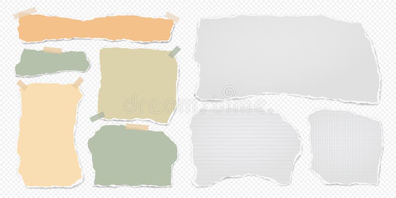 Set of Torn White, Brown Note Paper Pieces, Strips are on White Squared ...
