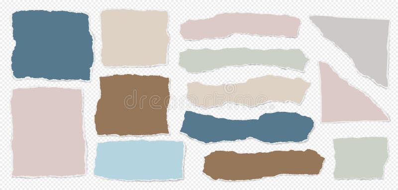 Set of Torn White, Brown Note Paper Pieces, Strips are on White Squared ...