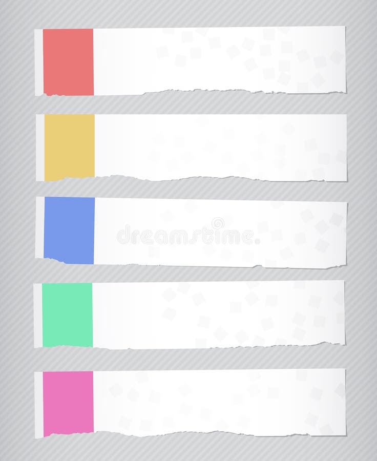 Set of Torn White Horizontal Paper Banners on Striped Background Stock ...