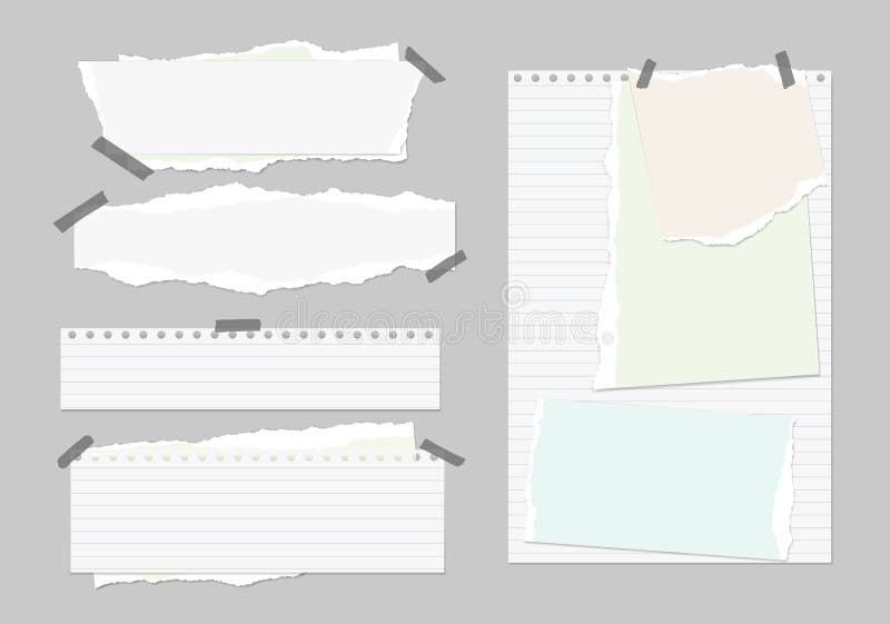 Set of Torn White Lined and Colorful Note Paper, Pieces with Sticky ...