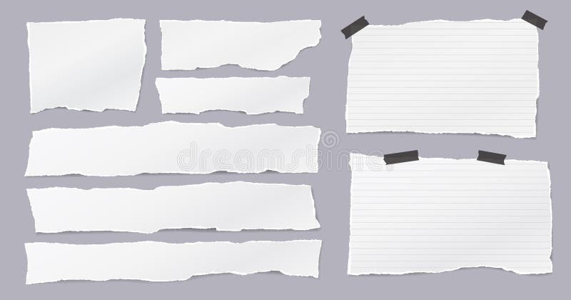 Set of Torn White, Lined Note Paper Pieces are on Light Grey Background ... Set of Torn White, Lined Note Paper Pieces are on Light Grey Background ...