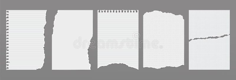 Set of Torn White Note, Notebook Paper Pieces Stuck on Dark Grey ...