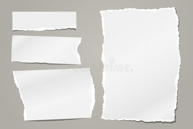 Set of Torn White Note, Notebook Paper Strips and Pieces Stuck on Grey ...