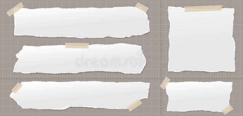 Set of Torn White Note Paper Pieces are on Brown Background for Text ...