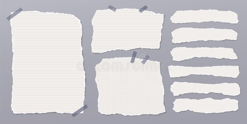 Set of Torn White Note Paper Pieces are on Grey Background for Text ...