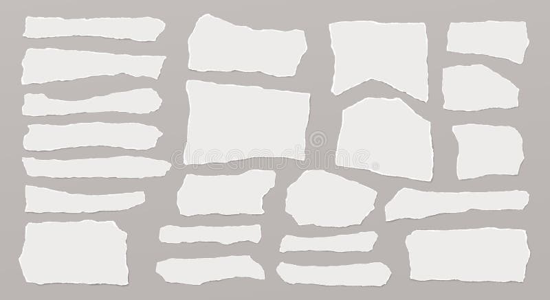 Set of Torn White Note Paper Pieces, Strips are on Grey Background for ...