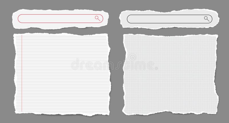 Set of Torn White Note Paper Pieces, Strips with Search Bar are on Grey ...