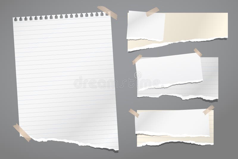 Set of Torn White, Yellow and Lined Note, Notebook Paper Strips and ...