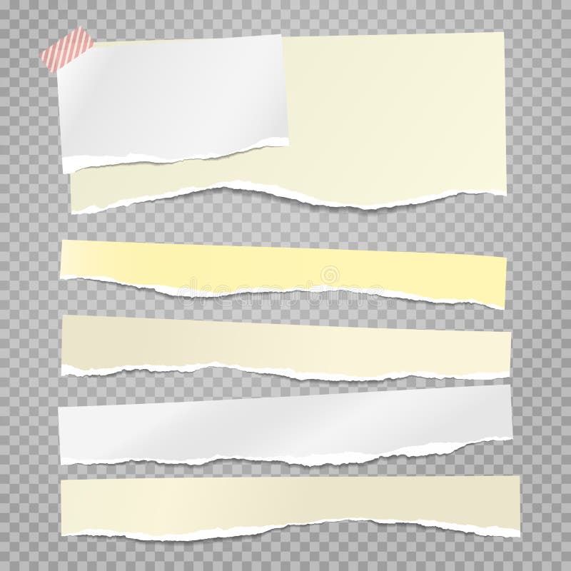 Set of Torn White and Yellow Note, Notebook Paper Strips and Pieces ...