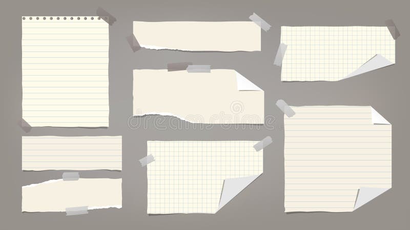 Set of Torn Yellow Note, Notebook Paper Pieces with Folded Corners ...