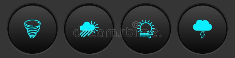 Set Tornado, Cloudy with Rain and Sun, Wind and Storm Icon. Vector ...