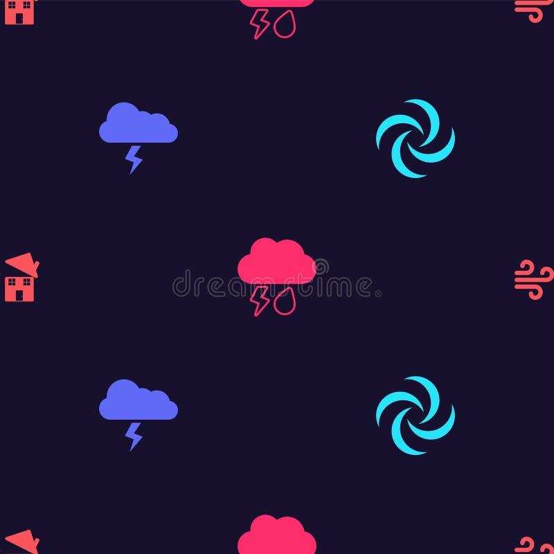 Set Tornado, Storm, Cloud with Rain and Lightning and Swirl on Seamless ...