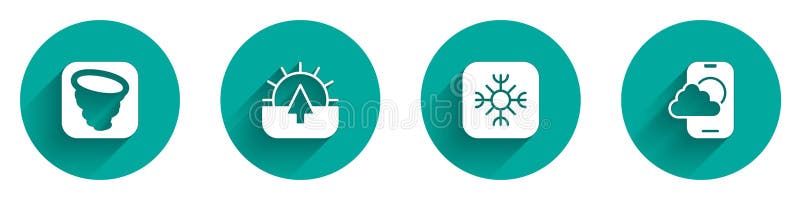 Set Tornado, Sunrise, Snowflake and Weather Forecast App Icon with Long ...