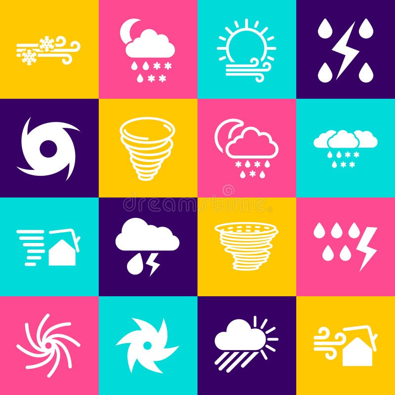 Set Tornado Swirl, Storm, Cloud with Snow and Rain, Wind Sun, and Snow ...