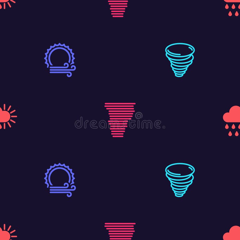 Set Tornado, Wind and Sun, and Cloudy with Rain on Seamless Pattern ...