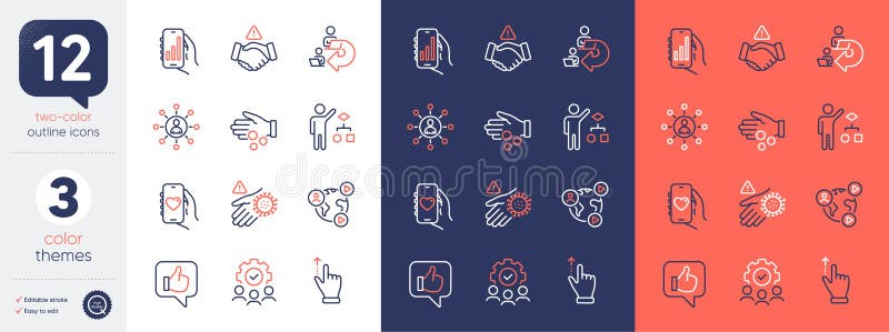 Set of Touchscreen Gesture, Dating App and Donation Money Line Icons ...