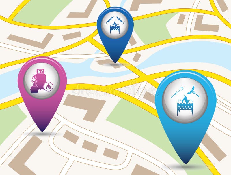 Set of Tourism Service Map Pointers on Map Stock Vector - Illustration ...