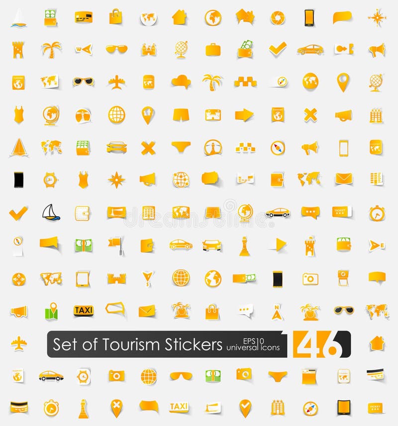 Set of tourism stickers stock vector. Illustration of pictogram - 55078675
