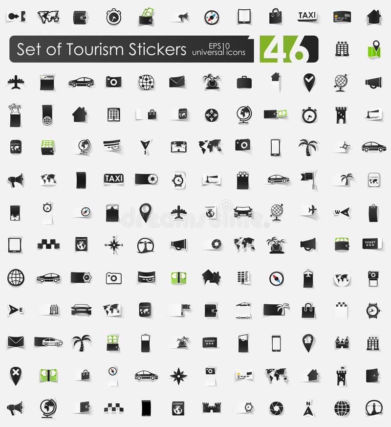 Set of tourism stickers stock vector. Illustration of card - 78778255