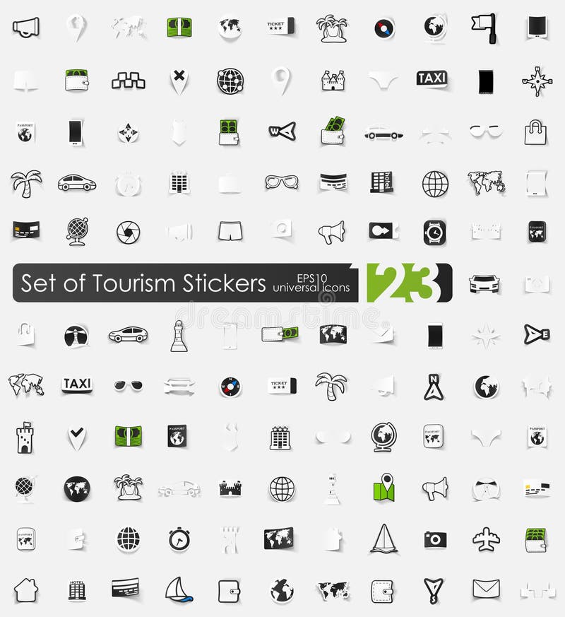 Set of tourism stickers stock vector. Illustration of pictogram - 55078675