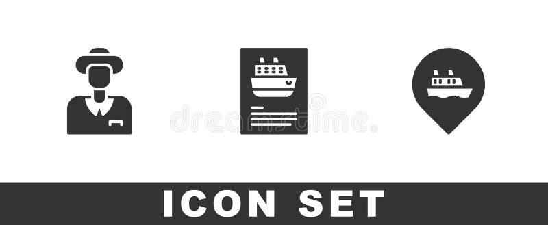 Set Tourist, Cruise Ship and Location with Cruise Icon. Vector Stock ...