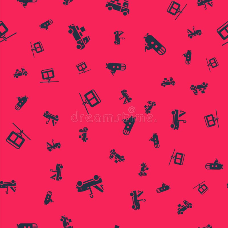 Set Tow Truck, Delivery, Cable Car and Submarine on Seamless Pattern ...