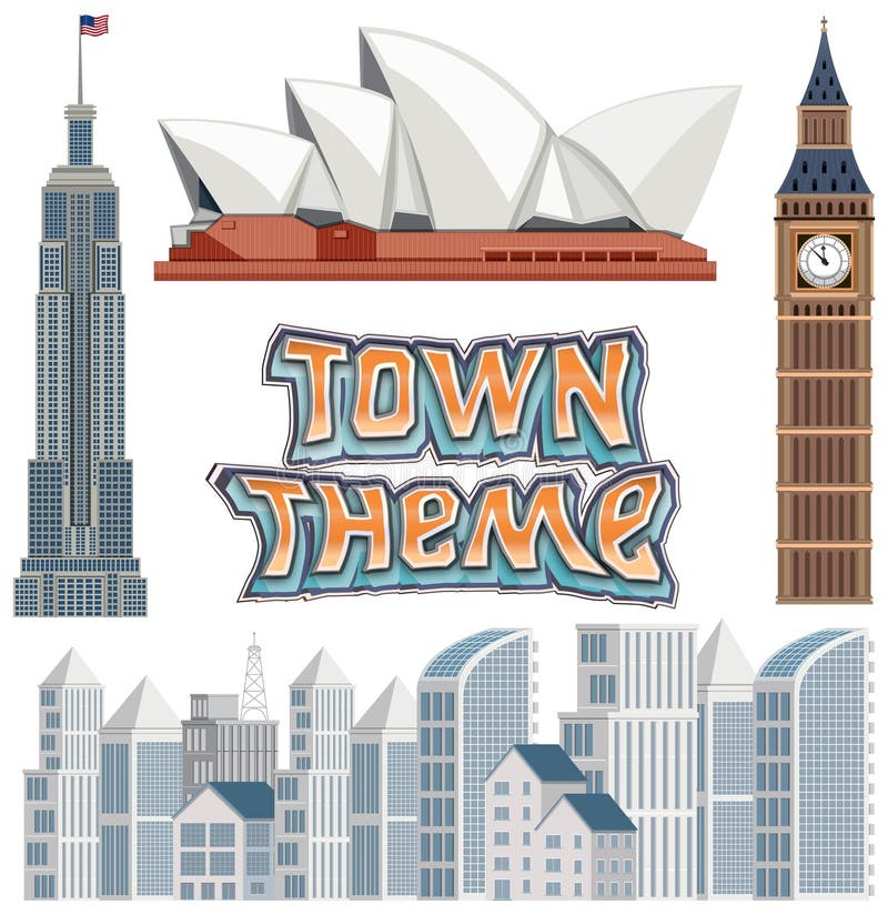 Town Theme Building Template Stock Vector - Illustration of urban, clip ...