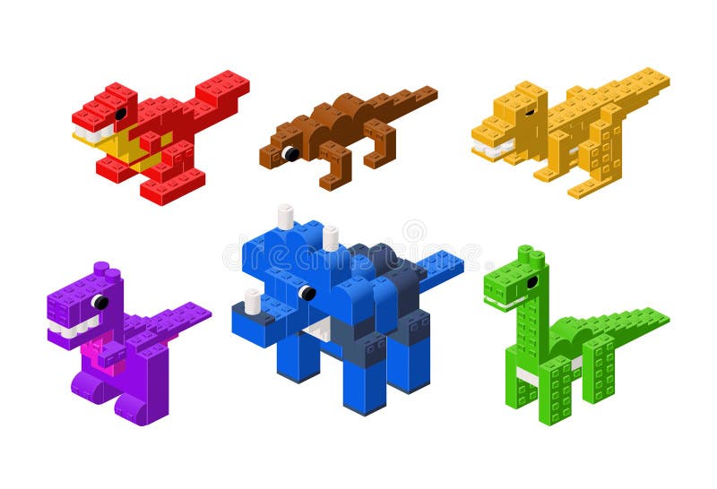Set of Toy Dinosaurs in Isometry. Vector Stock Vector - Illustration of ...