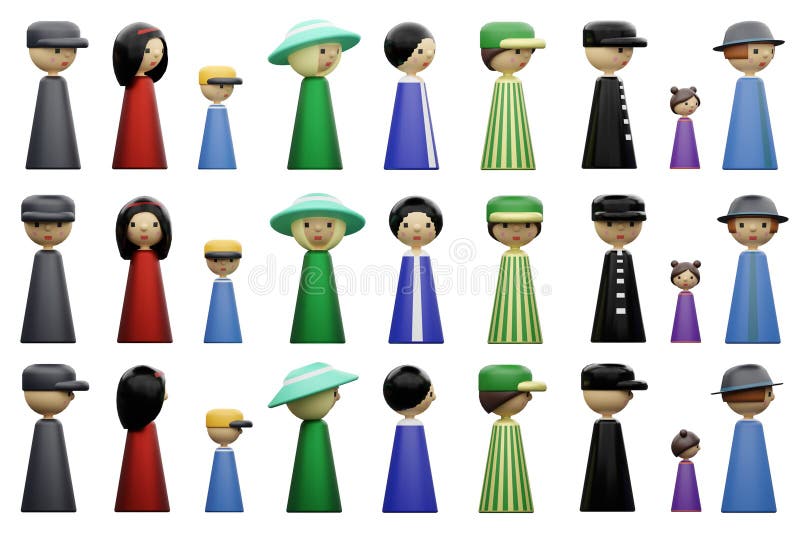 Set of Toy People in Different Clothes Stock Illustration ...