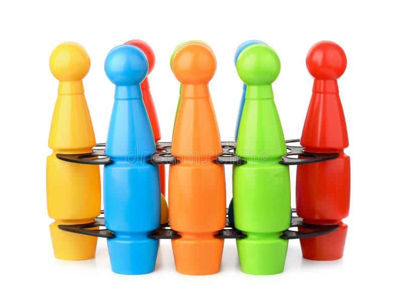 Set of Toy Plastic Bowling Pins Stock Image - Image of game, isolated ...