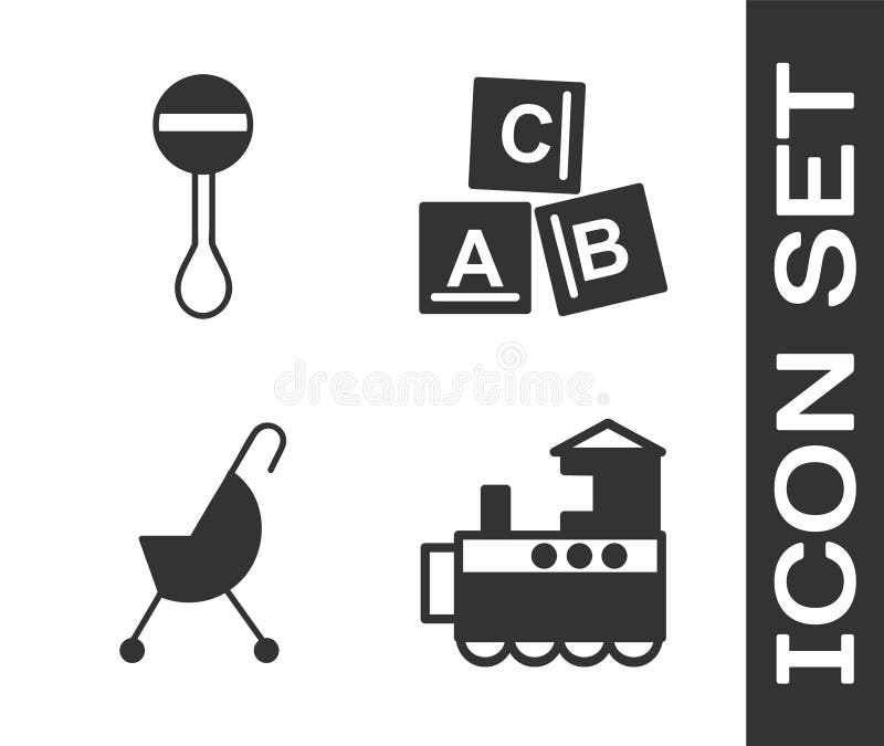 Set Toy Train, Rattle Baby Juguete, Baby Stroller E Icono De Bloques ...