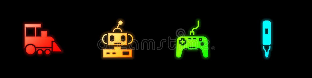 Set Toy Train, Robot Toy, Gamepad and Marker Pen Icon. Vector Stock ...