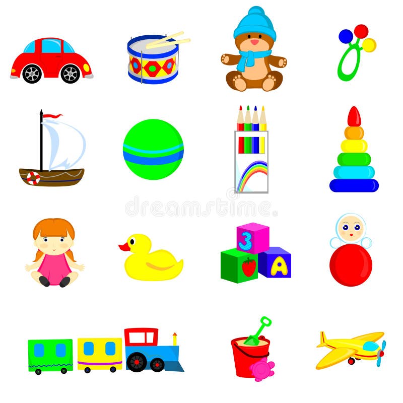 Toys - Teddy Bear, Cubes, Ball Stock Vector - Illustration of brown ...