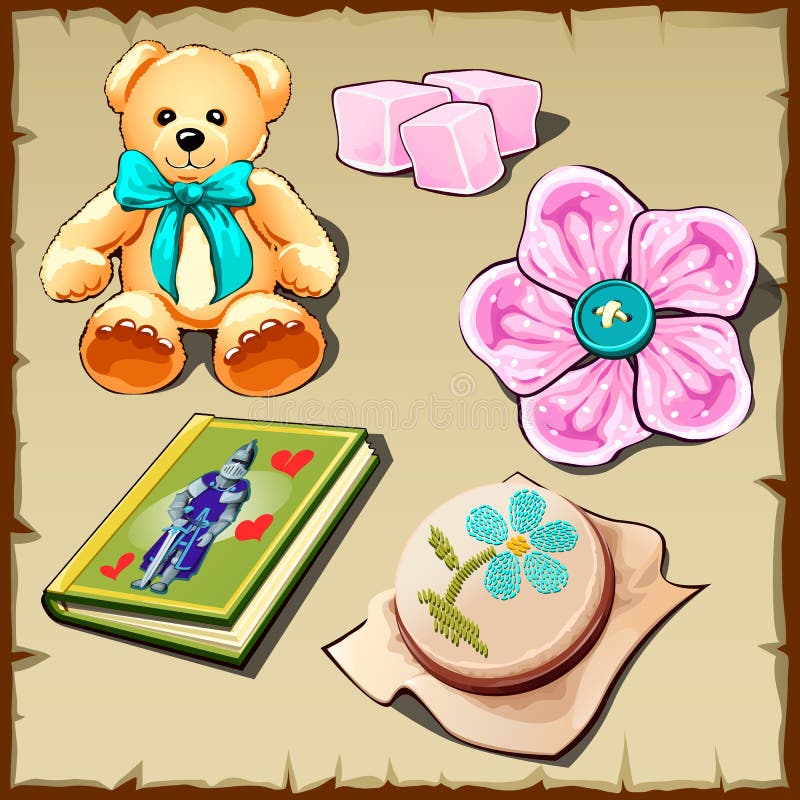 Set of Toys and Hobby Items for Girls, Five Images Stock Vector ...