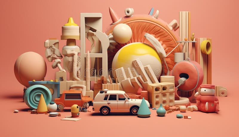 A Set of Toys and Objects that are Sitting on the Background, in the ...