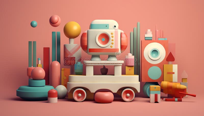 A Set of Toys and Objects that are Sitting on the Background, in the ...