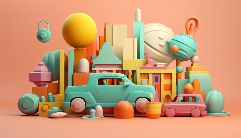 A Set of Toys and Objects that are Sitting on the Background, in the ...