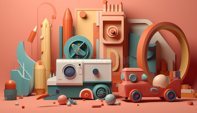 A Set of Toys and Objects that are Sitting on the Background, in the ...