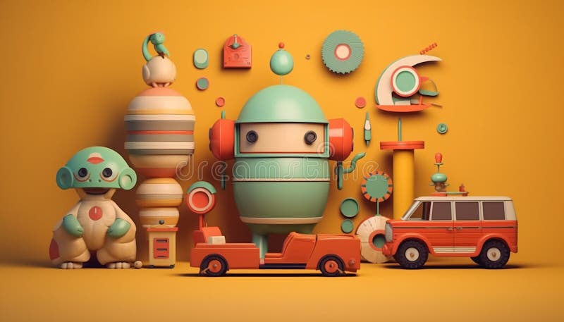 A Set of Toys and Objects that are Sitting on the Background, in the ...