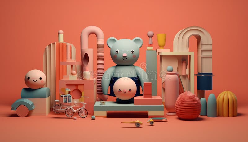 A Set of Toys and Objects that are Sitting on the Background, in the ...