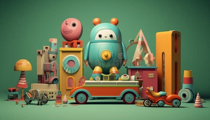 A Set of Toys and Objects that are Sitting on the Background, in the ...