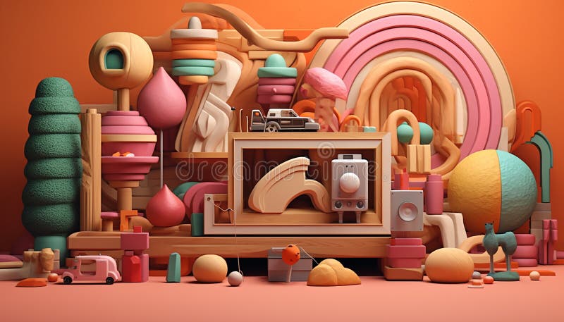 A Set of Toys and Objects that are Sitting on the Background, in the ...