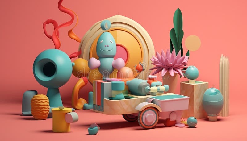 A Set of Toys and Objects that are Sitting on the Background, in the ...